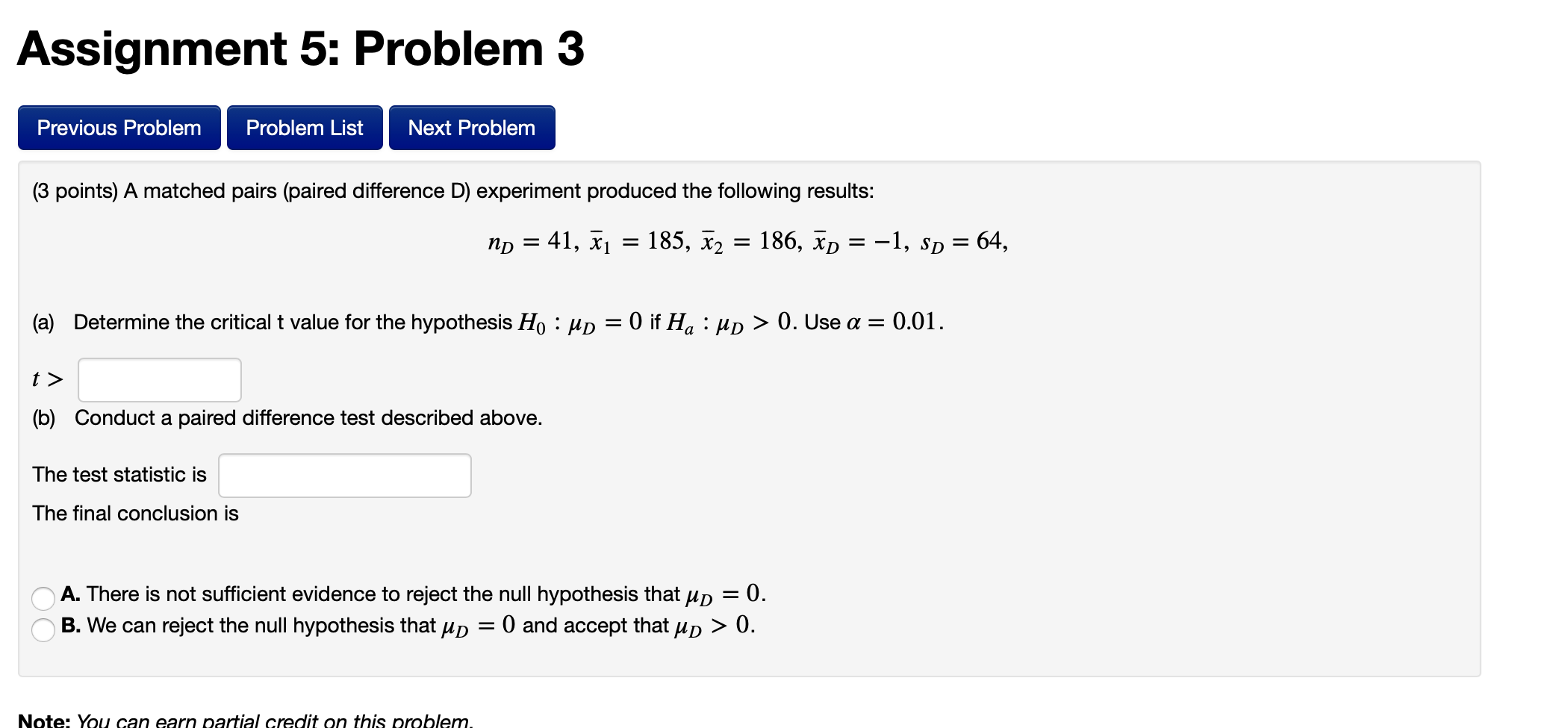 Solved (3 points) A matched pairs (paired difference D) | Chegg.com