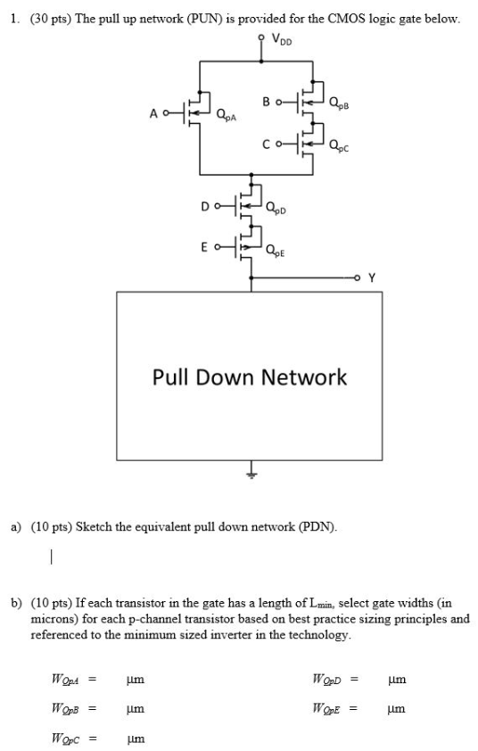 Solved 1. (30 pts) The pull up network (PUN) is provided for | Chegg.com