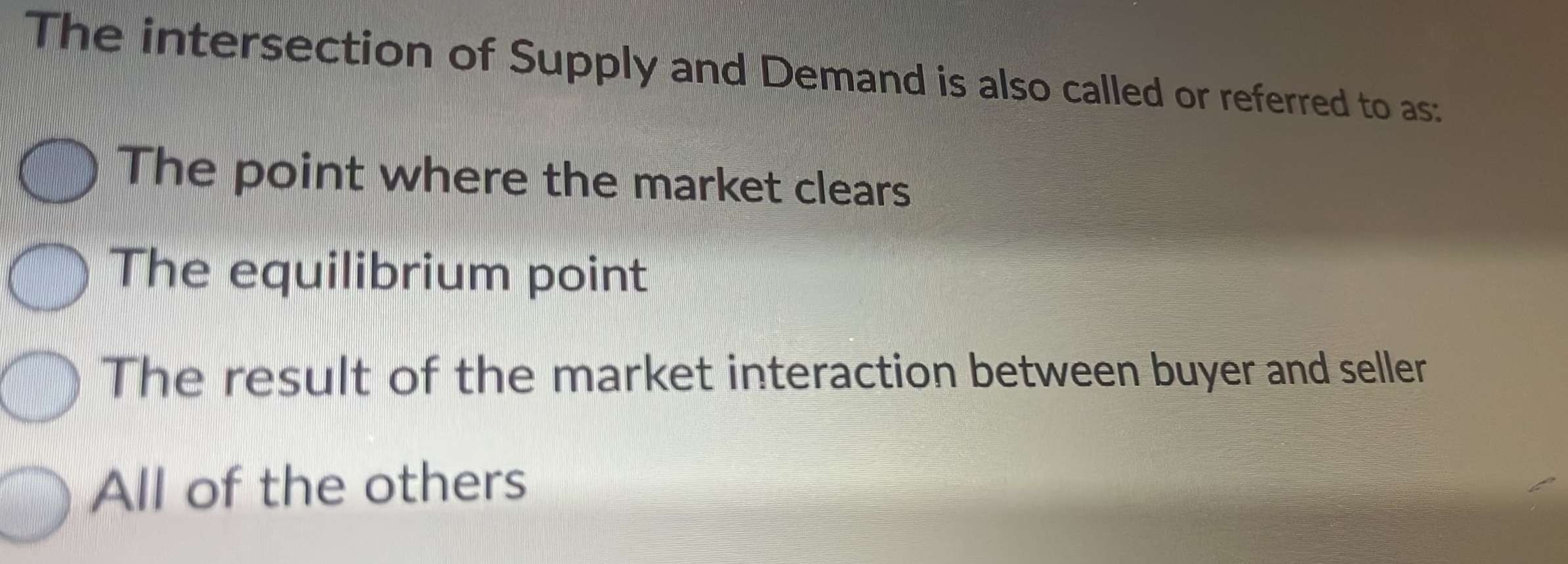 Solved The intersection of Supply and Demand is also called | Chegg.com