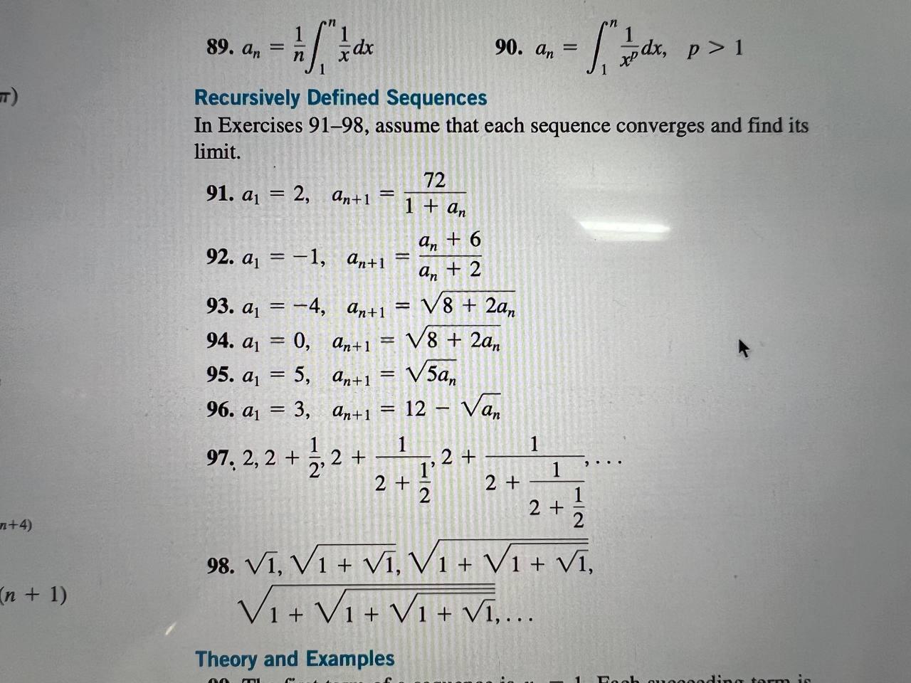 Solved 89. an=n1∫1nx1dx 90. an=∫1nxp1dx,p>1 Recursively | Chegg.com