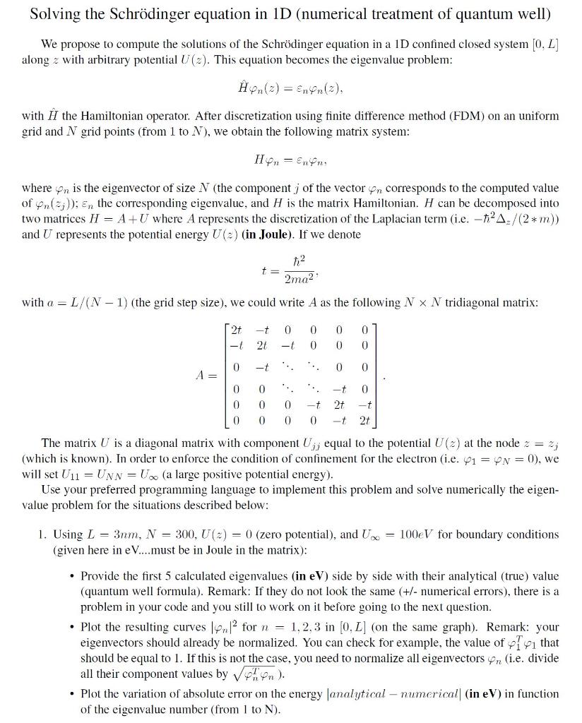 Solving the Schrödinger equation in 1D (numerical | Chegg.com
