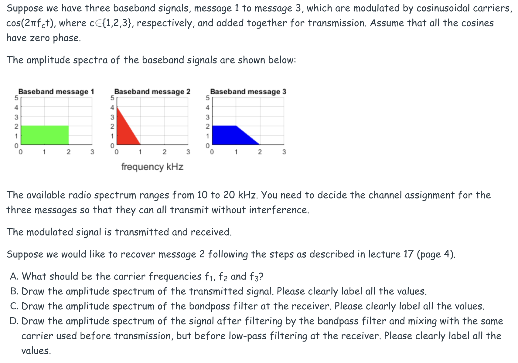 Solved Suppose we have three baseband signals, message 1 to | Chegg.com