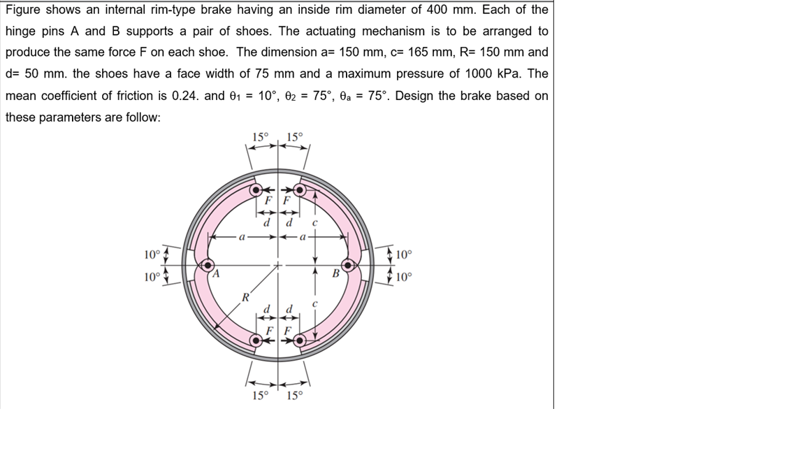 Solved Figure shows an internal rim-type brake having an | Chegg.com