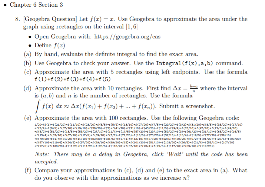 Solved • Chapter 6 Section 3 8. (Geogebra Question] Let f(1) | Chegg.com