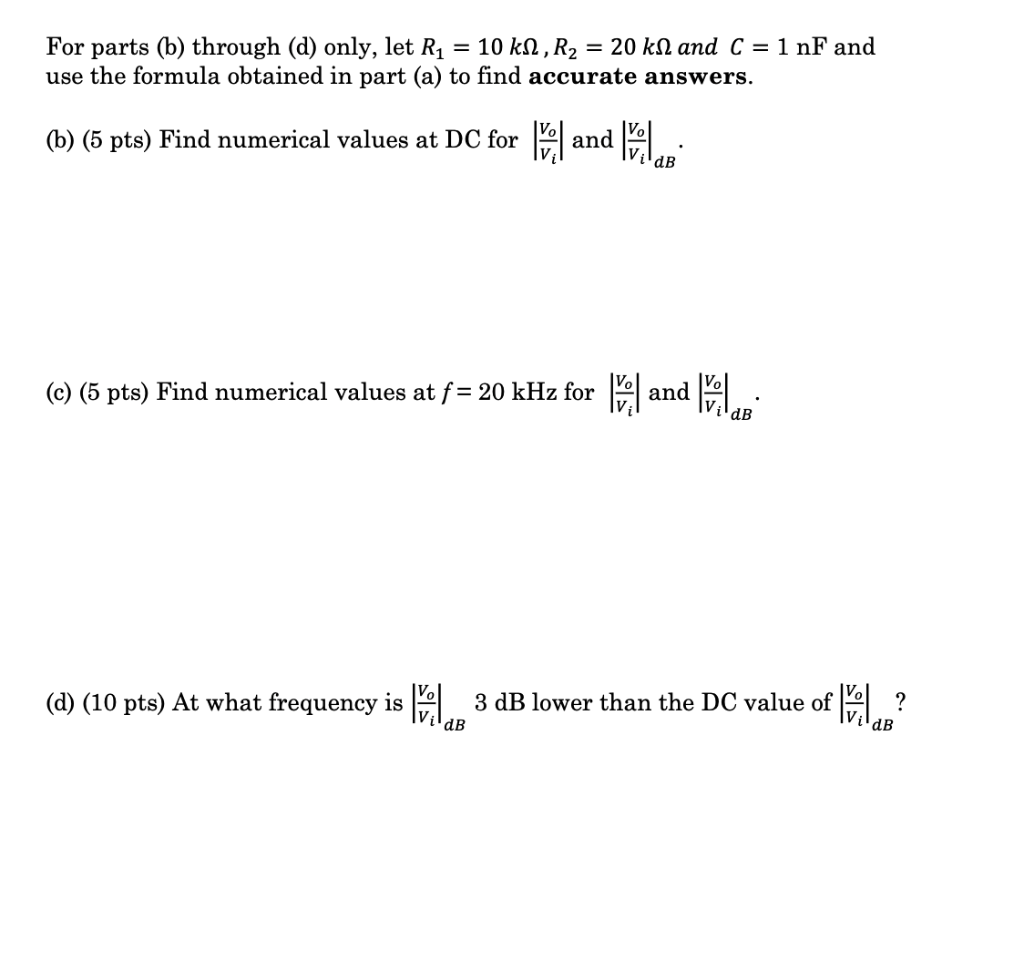 Solved For parts (b) through (d) only, let R1=10kΩ,R2=20kΩ | Chegg.com