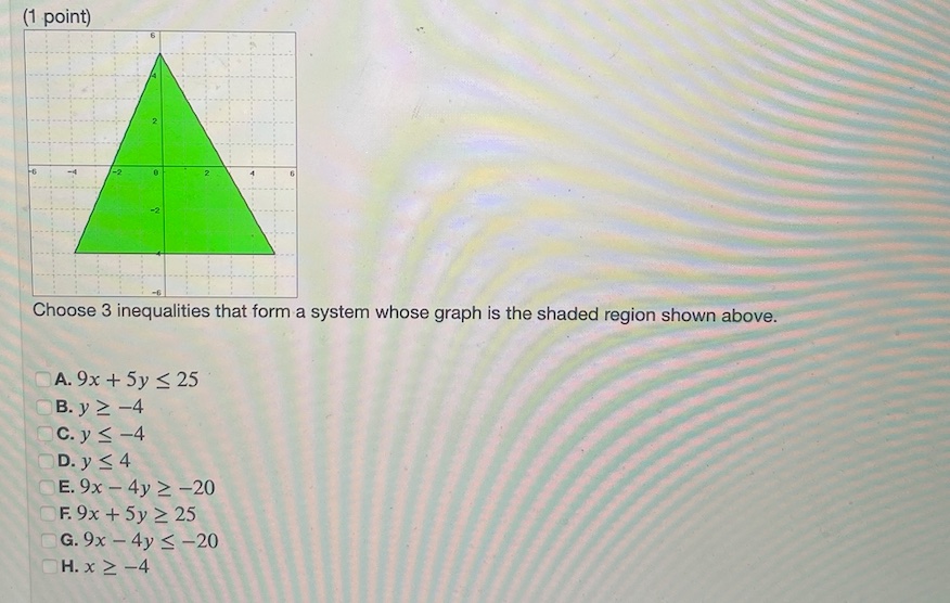 Solved (1 noint) Choose 3 inequalities that form a system | Chegg.com