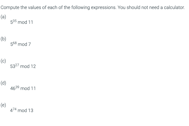 Solved Compute the values of each of the following | Chegg.com