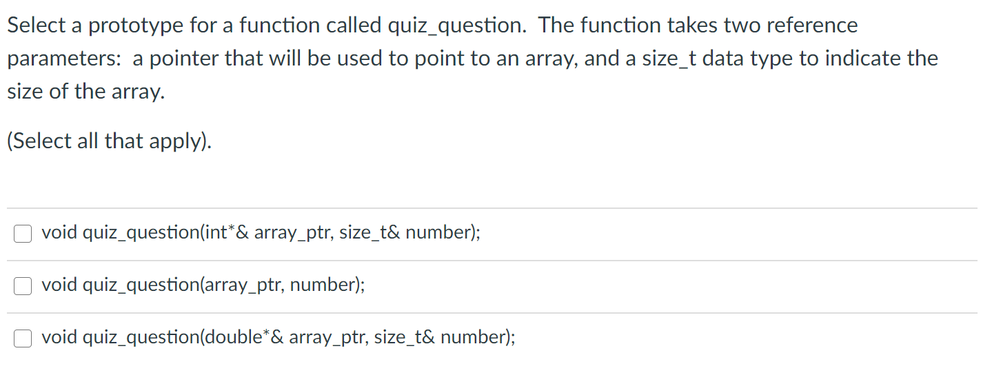 Solved Select a prototype for a function called | Chegg.com