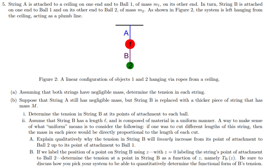 Solved 5. String A is attached to a ceiling on one end and | Chegg.com