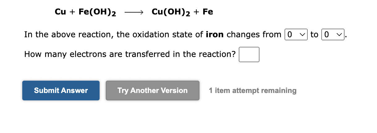 Solved Cu + Fe(OH)2 Cu(OH)2 + Fe In the above | Chegg.com