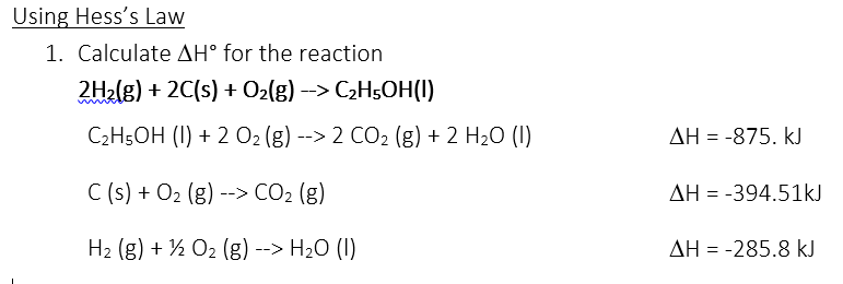 Solved Using Hess's Law 1. Calculate AH° for the reaction | Chegg.com