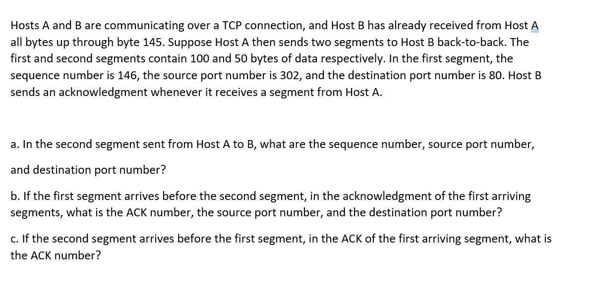Solved Hosts A and B are communicating over a TCP | Chegg.com