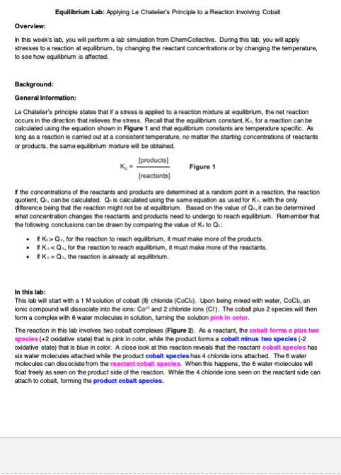 Equilibrium Lab: Applying Le Chatelier's Principle to | Chegg.com