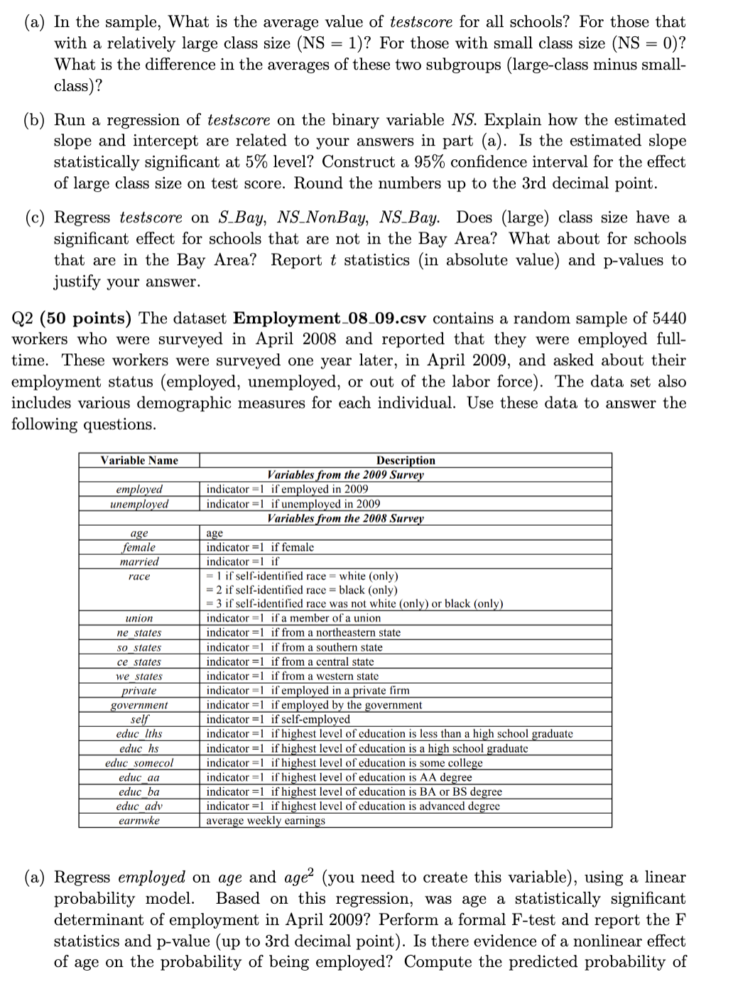 Solved Q1 (50 points). In the dataset CASchools.csv, you | Chegg.com