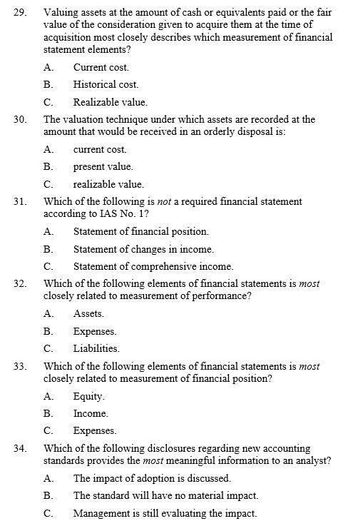Solved 29. 30. 31. Valuing assets at the amount of cash or | Chegg.com