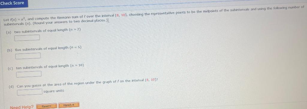 Solved subintervals (n). (Round your answers to two decimal | Chegg.com