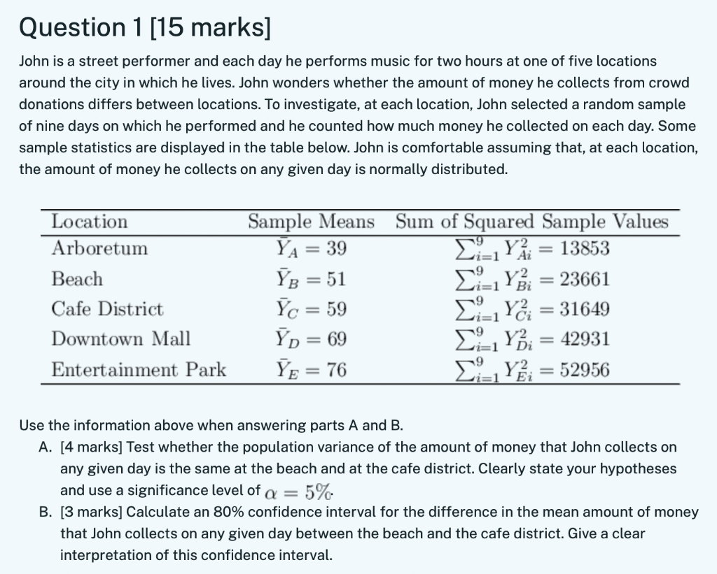 Question 1 [15 marks] John is a street performer and | Chegg.com