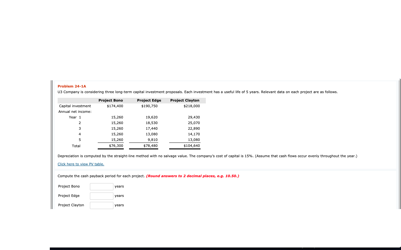 Solved Problem 24- 1A U3 Company is considering three | Chegg.com