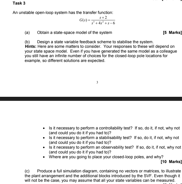 Task 3 An unstable open-loop system has the transfer | Chegg.com