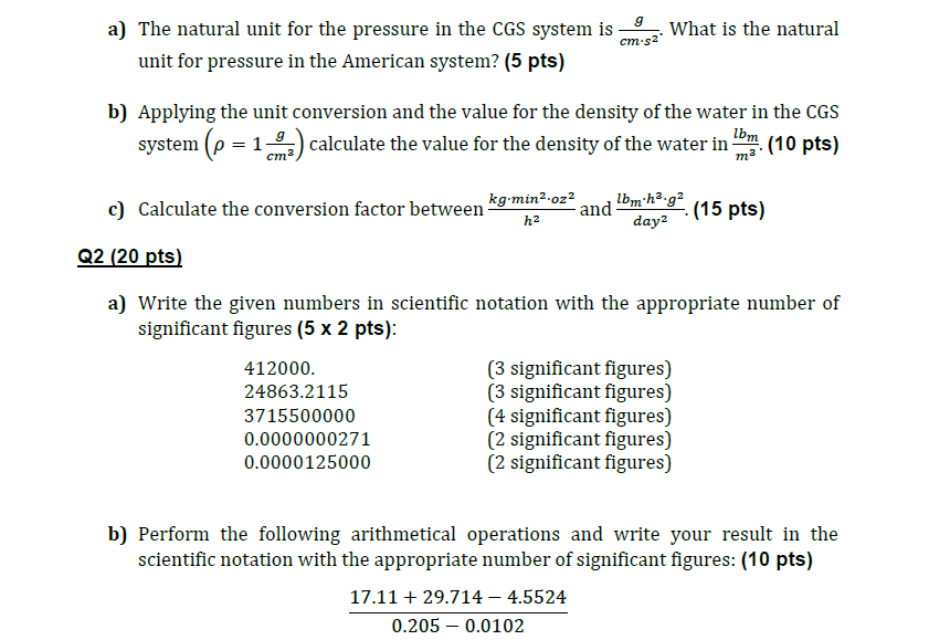 Solved g cm.sa a) The natural unit for the pressure in the | Chegg.com