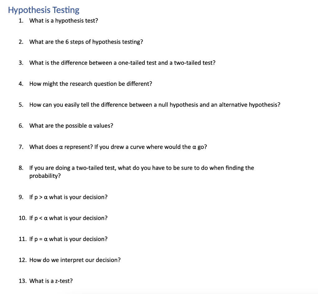 Solved Hypothesis Testing 1. What is a hypothesis test? 2. | Chegg.com