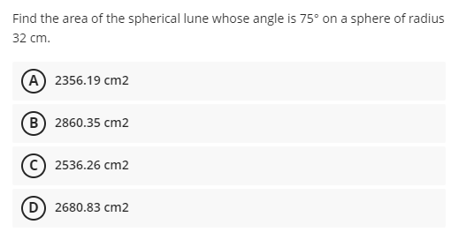 Solved Find the area of the spherical lune whose angle is | Chegg.com
