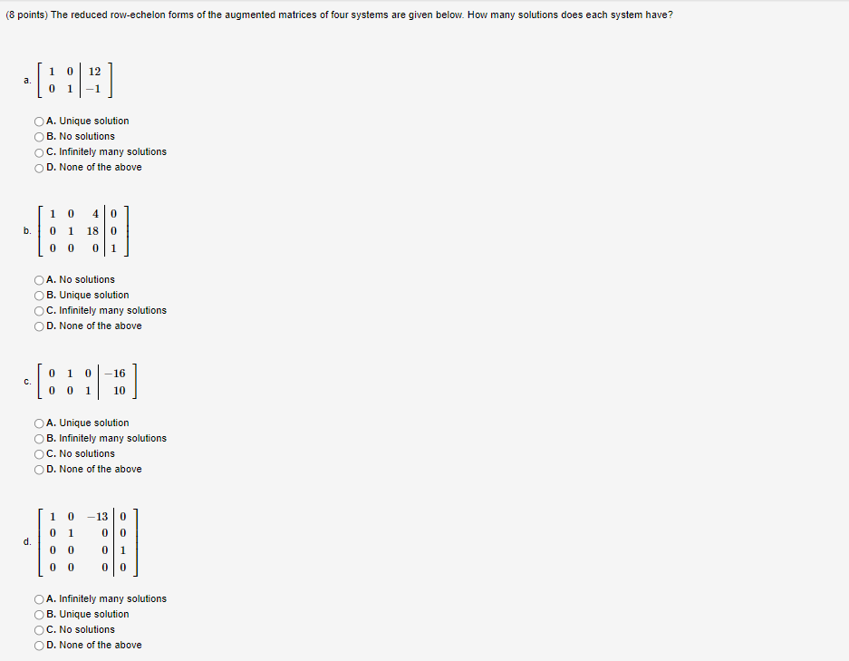 Solved (8 points) The reduced row-echelon forms of the | Chegg.com