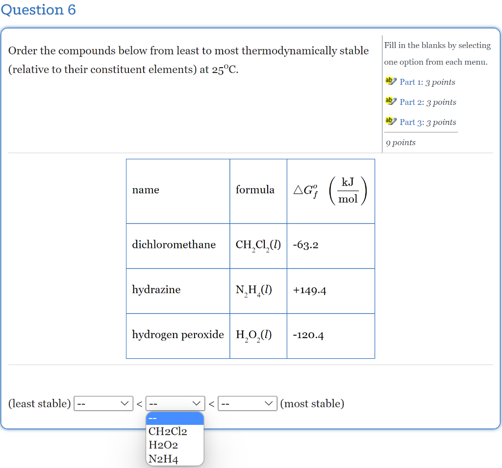 Solved Order the compounds below from least to most | Chegg.com