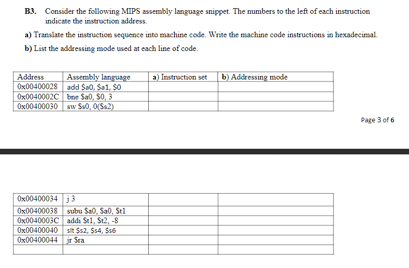 Solved B3. Consider the following MIPS assembly language | Chegg.com