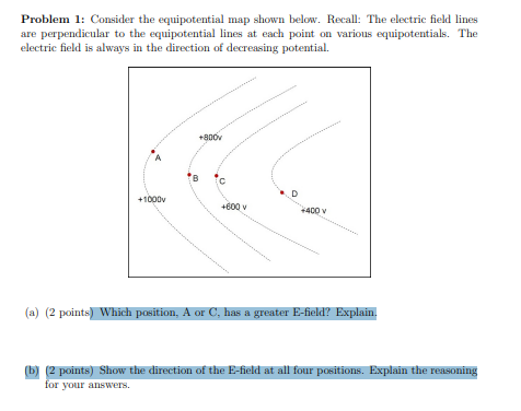 Solved Problem 1: Consider the equipotential map shown | Chegg.com