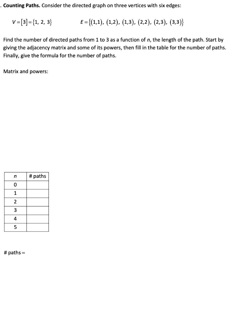 Solved . Counting Paths. Consider the directed graph on | Chegg.com