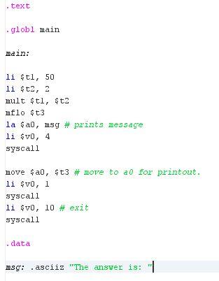 Solved .text globl main main: li $t1, 50 li $t2, 2 mult | Chegg.com