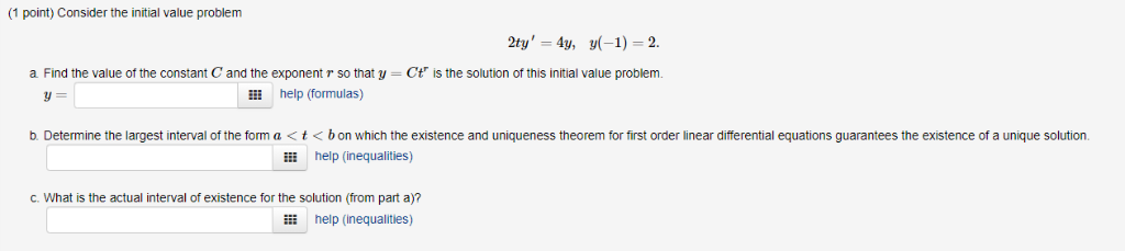 Solved (1 point) Consider the initial value problem 2ty' = | Chegg.com