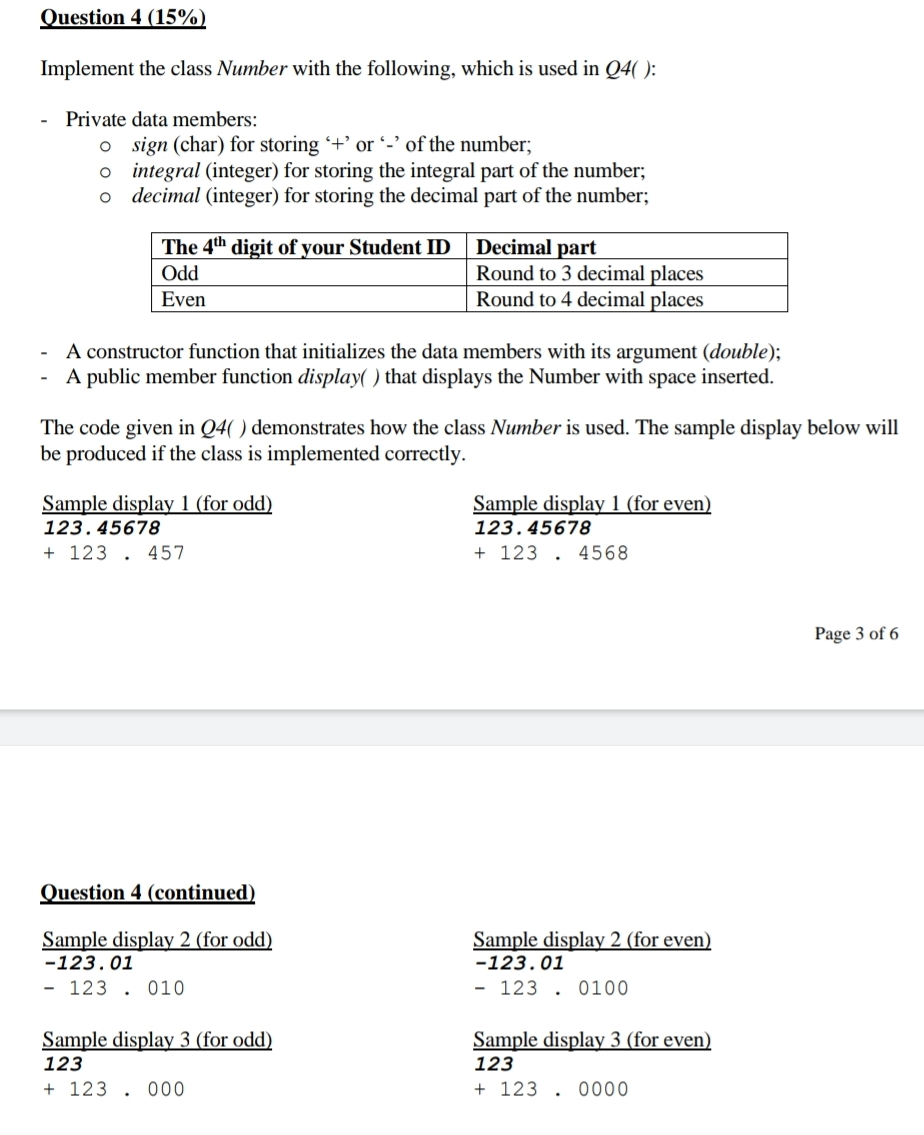 Solved Question 4 (15%) Implement the class Number with the | Chegg.com