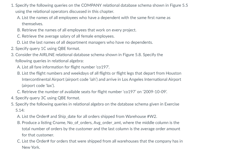 Solved 1. Specify the following queries on the COMPANY | Chegg.com