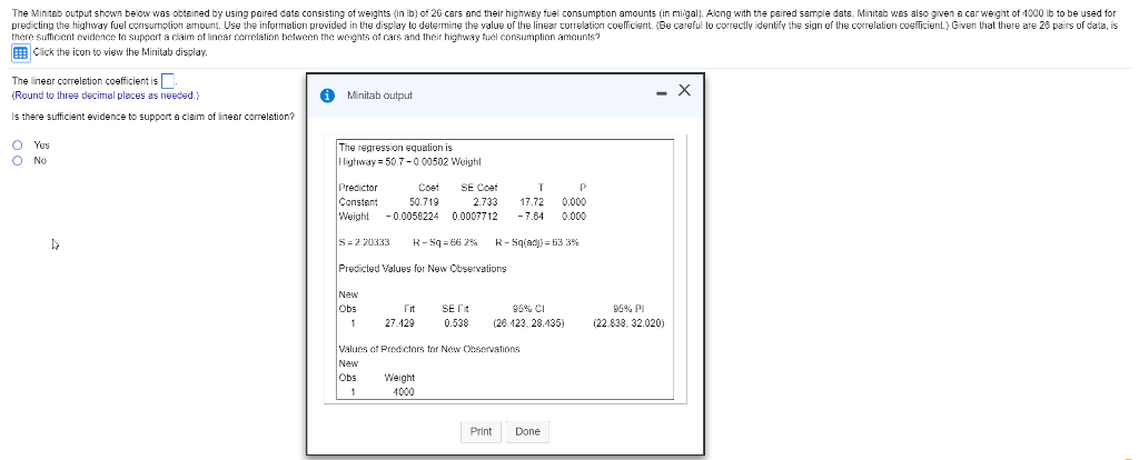 Solved The Minitab output shown below was obtained by using | Chegg.com