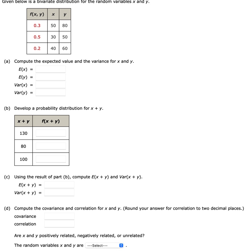 Solved Given below is a bivariate distribution for the | Chegg.com