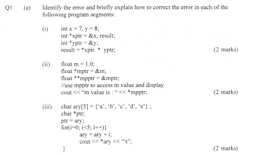 Solved Q1. (a) Identify the error and briefly explain how to | Chegg.com