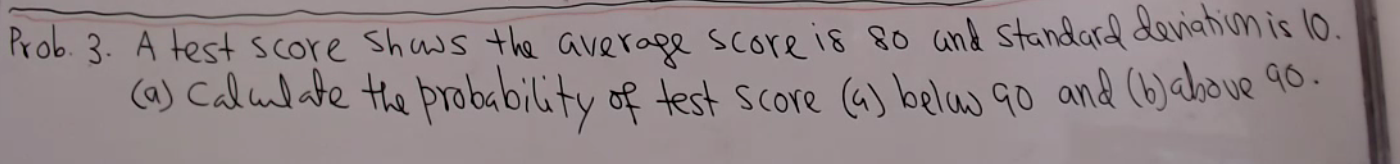 Solved Prob. 3. A test score shows the average score is so | Chegg.com