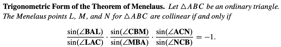 Solved Trigonometric Form of the Theorem of Menelaus. Let | Chegg.com