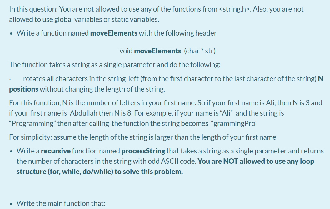 Solved C language please Don’t use quotstring library " | Chegg.com