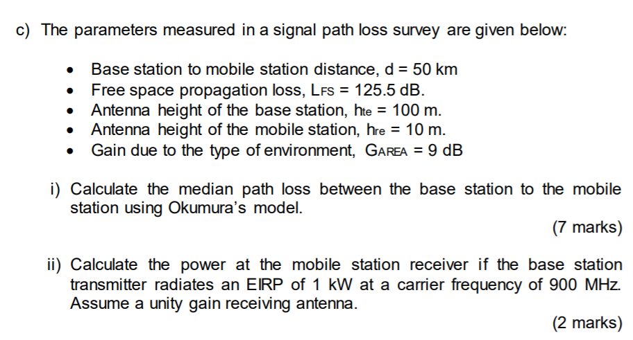Solved c) The parameters measured in a signal path loss | Chegg.com