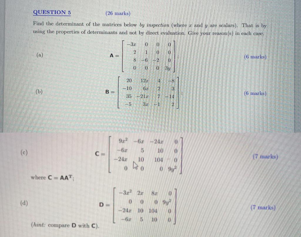 Solved Find the determinant of the matrices below by | Chegg.com