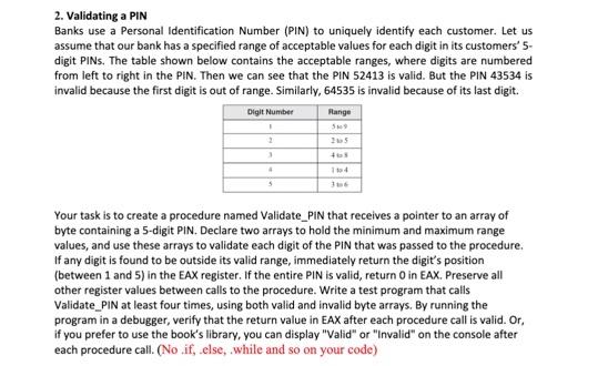 Solved 2. Validating a PIN Banks use a Personal | Chegg.com