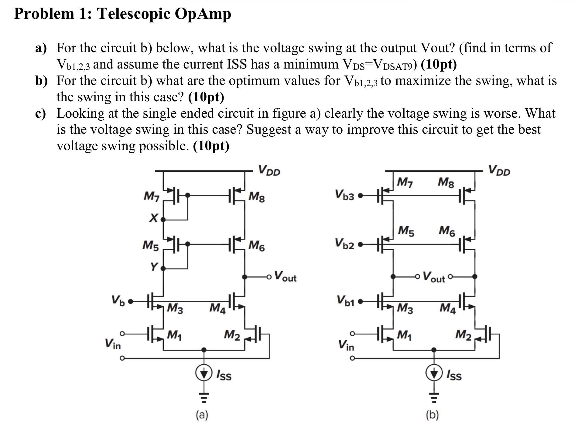 Solved Problem 1: Telescopic OpAmp a) ﻿For the circuit b) | Chegg.com