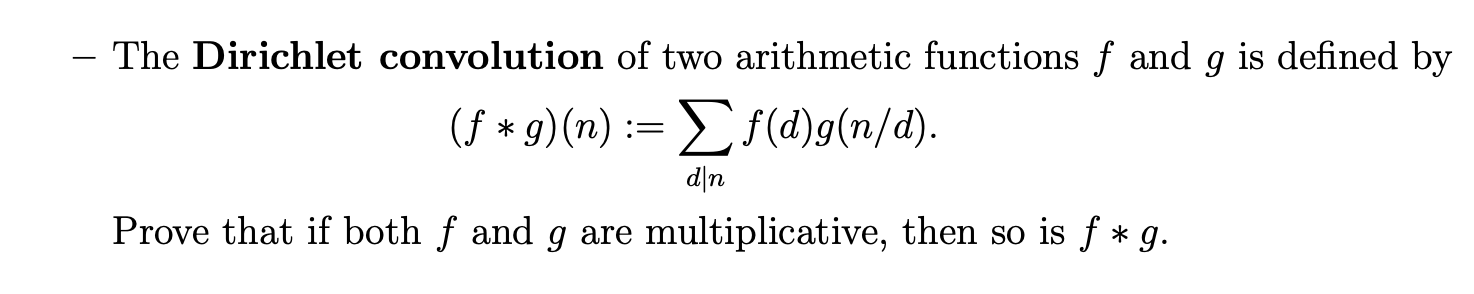 Solved - The Dirichlet convolution of two arithmetic | Chegg.com