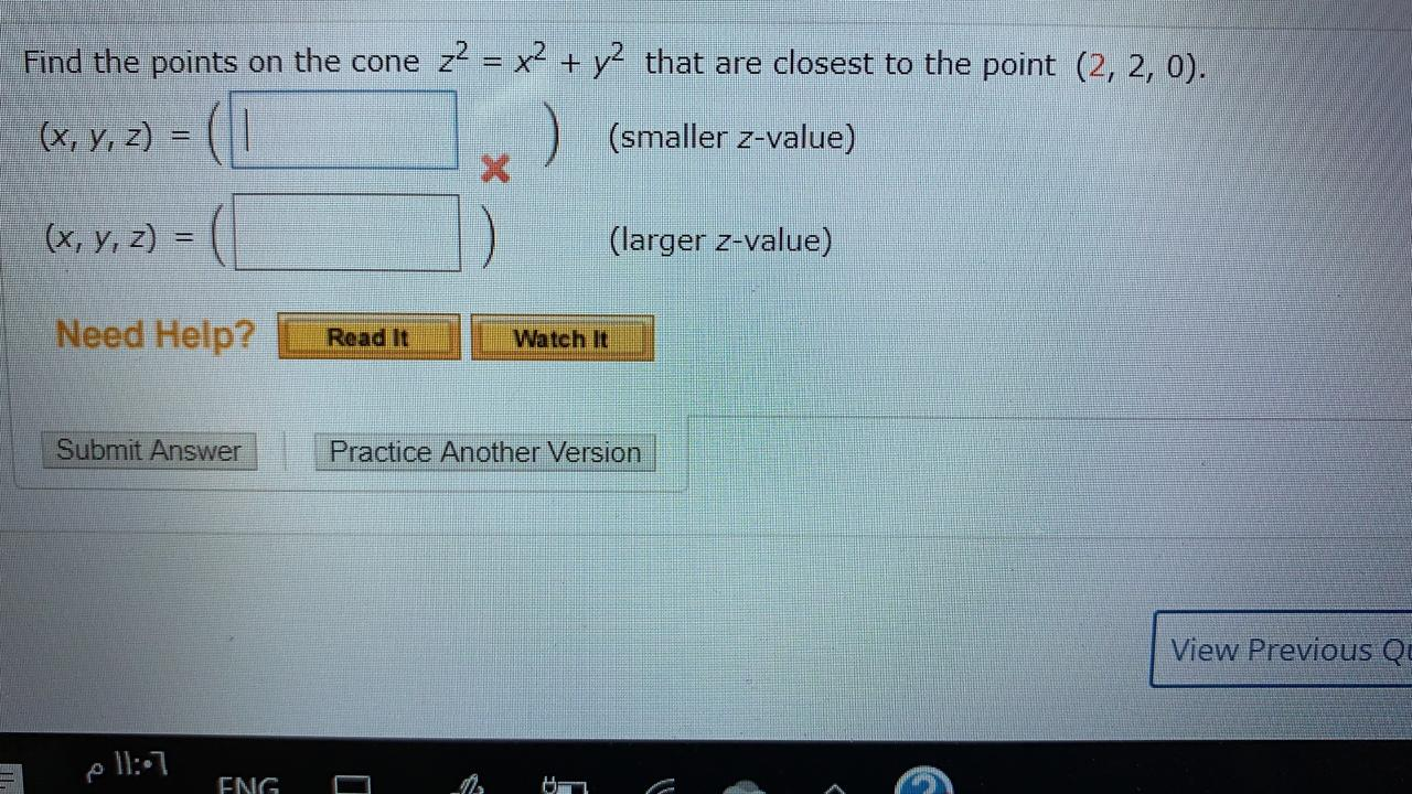 Solved Find the points on the cone z2 = x2 + y2 that are | Chegg.com