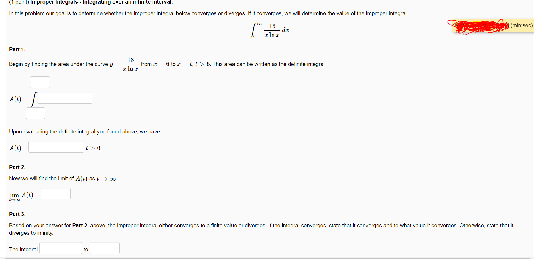 Solved (1 point) Improper Integrals - Integrating over an | Chegg.com