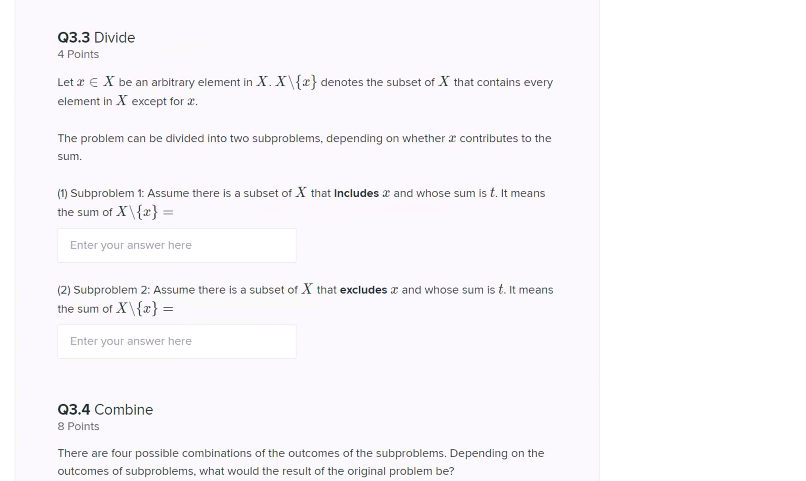 Q3 Divide and Conquer 30 Points The subset sum | Chegg.com