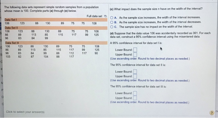 Solved The following data sets represent simple random | Chegg.com